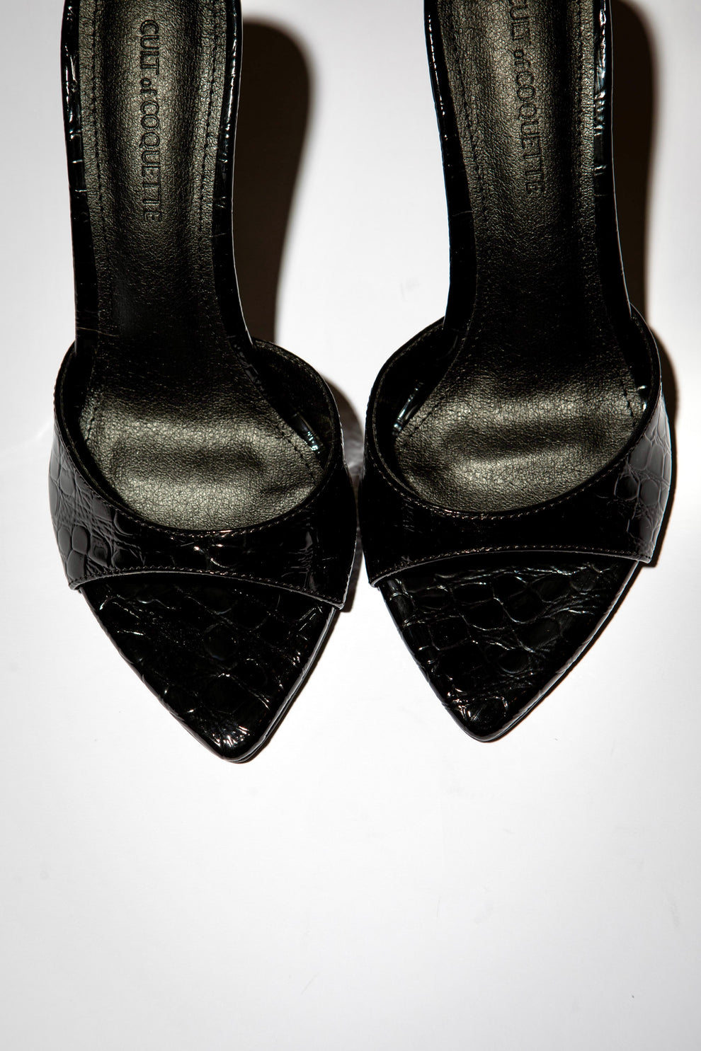 Gia Black Croc Patent Vegan Mules 80 mm – Cult of Coquette