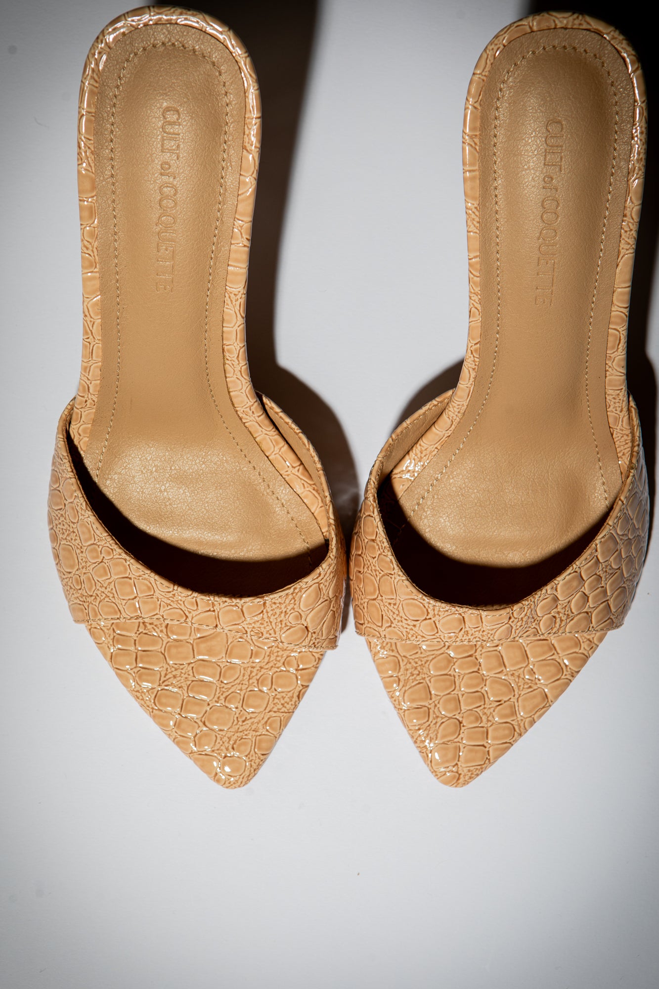 Gia Nude Croc Patent Vegan Mules 80 mm – Cult of Coquette
