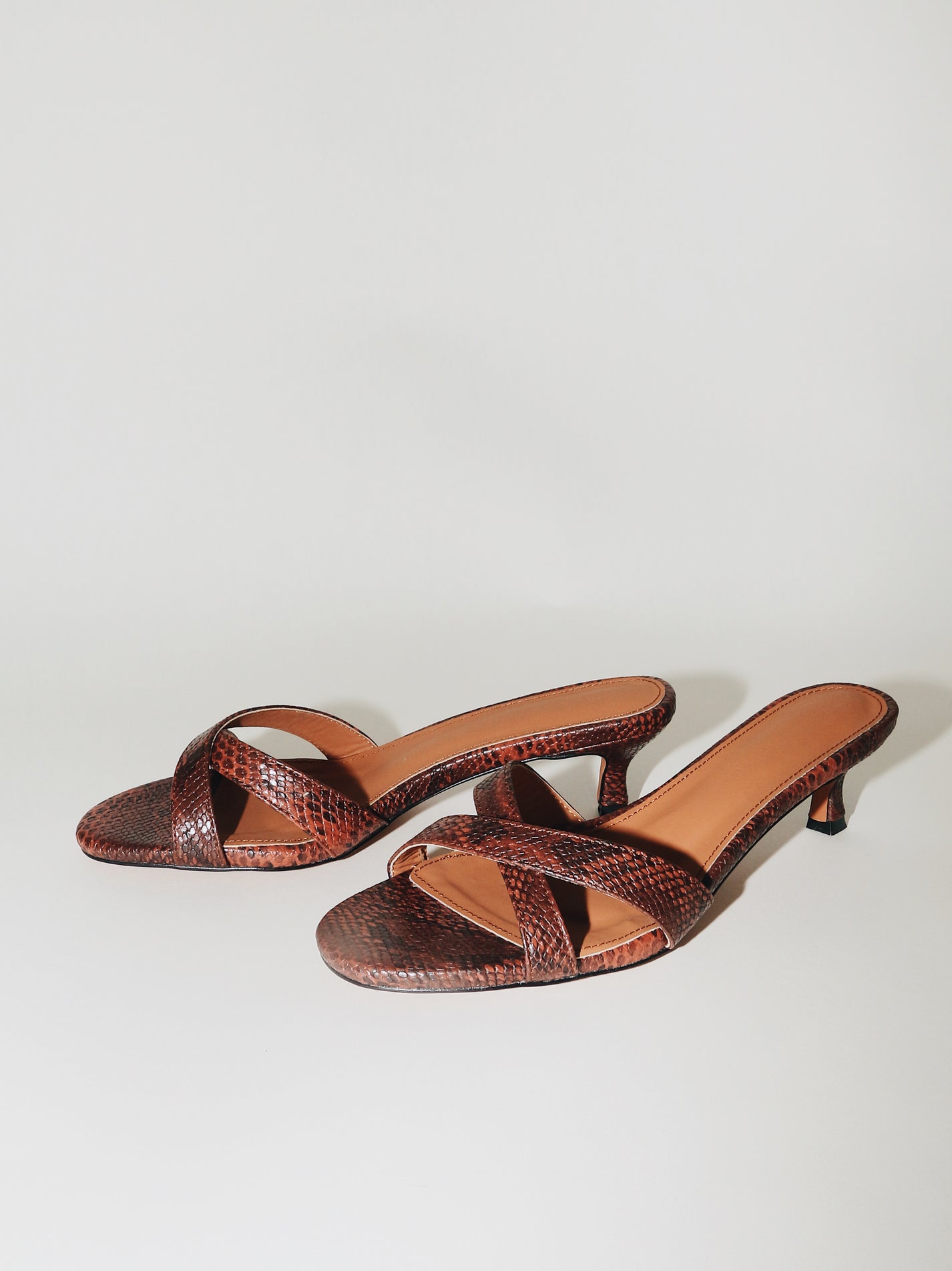 Sofia Brown Snake Kitten Mule 45 mm – Cult of Coquette