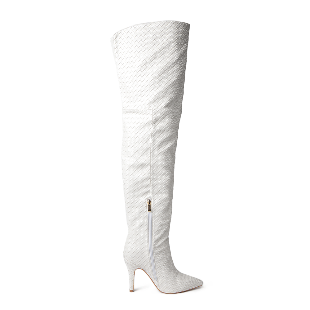 Cher White Woven Thigh High Boots – Cult of Coquette