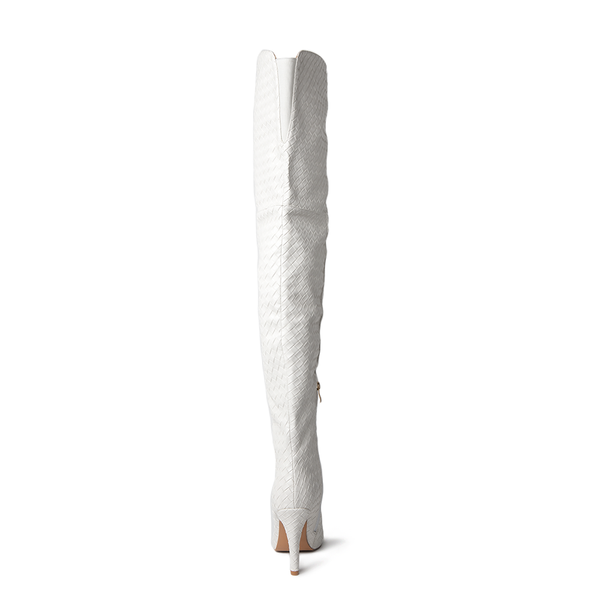 Cher White Woven Thigh High Boots – Cult of Coquette